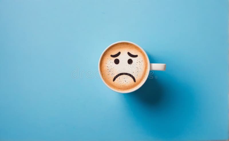 Coffee Cup with a Sad Face Drawn on Coffee Milk Foam. Monday, Difficult ...