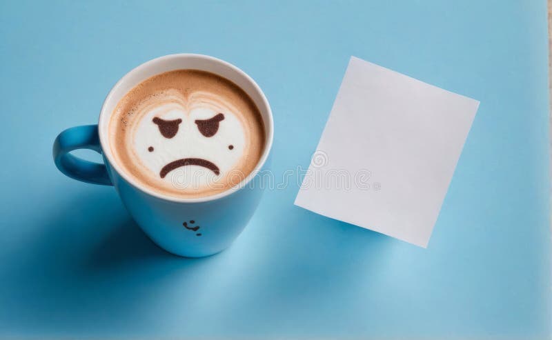Coffee Cup with a Sad Face Drawn on Coffee Milk Foam. Monday, Difficult ...