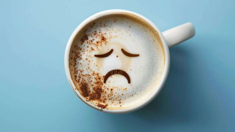 A Coffee Cup with a Sad Face Drawn on the Coffee Milk Foam, Ai ...