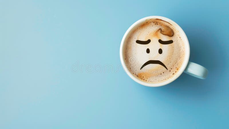Coffee Cup with a Sad Face Drawn on the Milk Foam, Ai Generated Stock ...