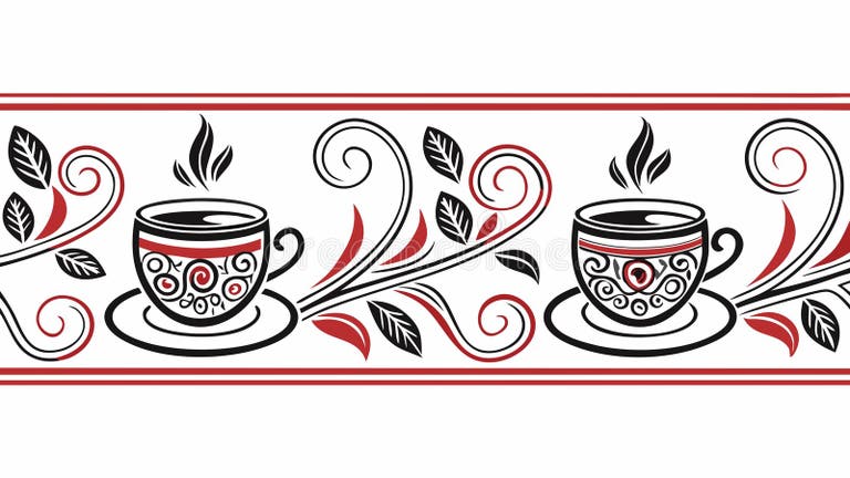 Coffee Cup Scroll Border Vector, Cafe & Elegance, Vector Design ...