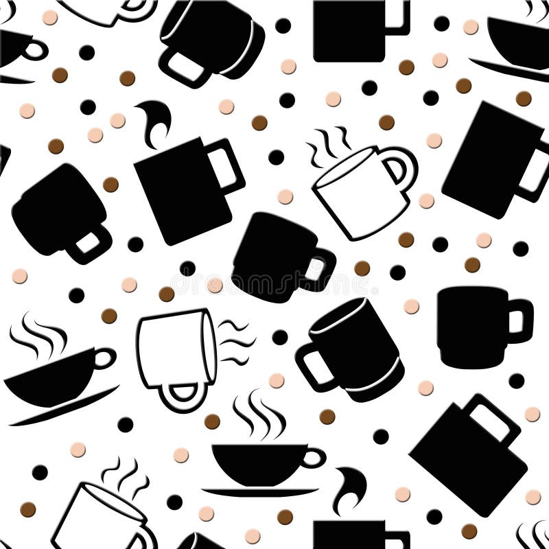 Coffee Cup Seamless Pattern Stock Illustration - Illustration of wakeup ...