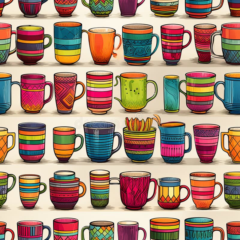 Coffee Cup Seamless Pattern - Trendy Design for Textiles and Packaging ...