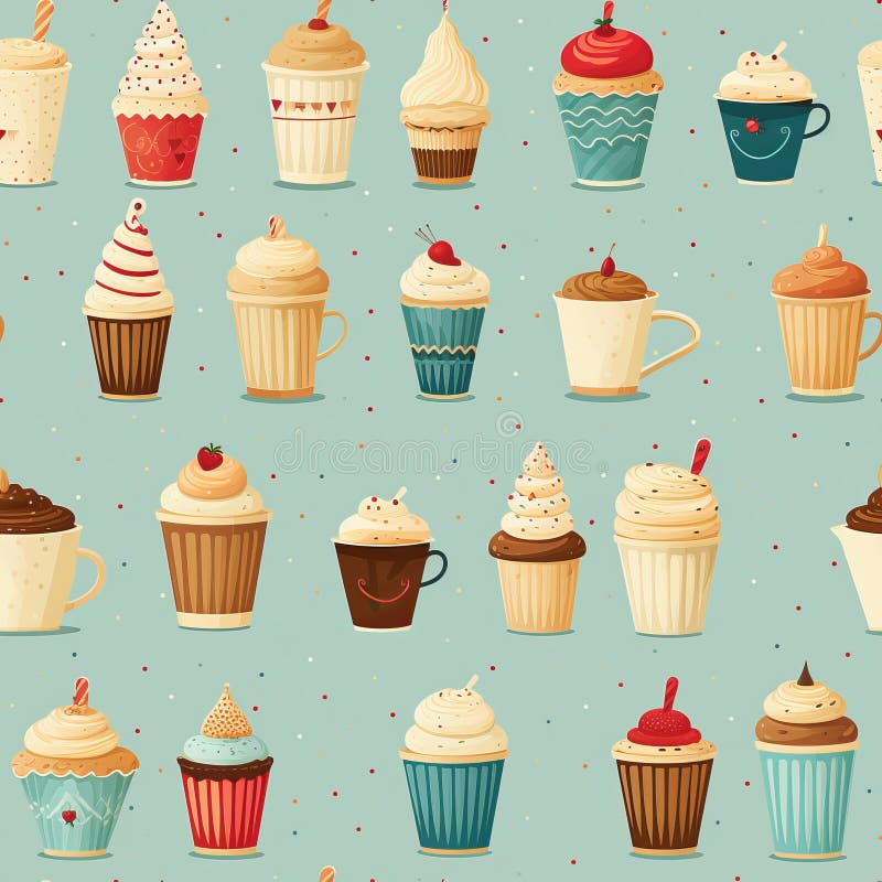 Stylish Coffee Cup Pattern with a Bold and Playful Design, Perfect for ...