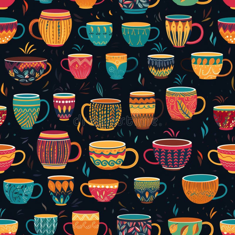 . Title. Coffee Cup Pattern - Stylish Design for Backgrounds, Textiles ...