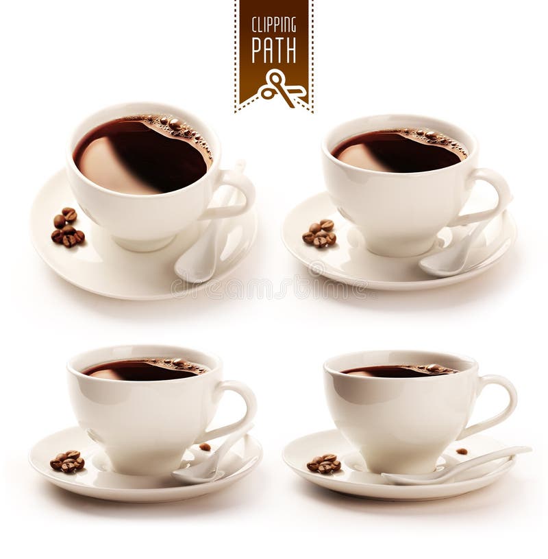 Coffee Cup Set with Clipping Path Stock Image - Image of beans ...