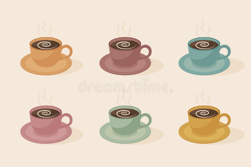 Coffee Cup Set in Retro Vintage Colors Flat Vector Illustration Stock ...