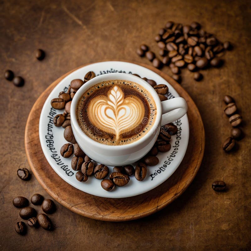 Coffee Cup with Coffee Beans and Hand-Drawn Coffee-Themed Designs Stock ...