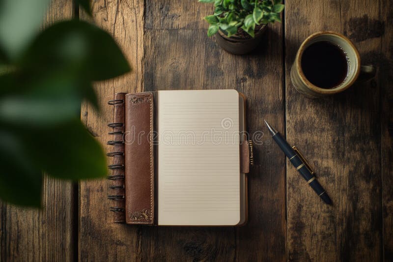 A Coffee Cup Sits Next To an Open Notebook Filled with Blank Pages ...