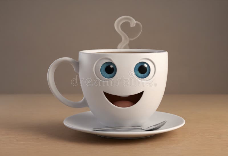 A Coffee Cup with a Smiling Face Design on it, Filled with Steaming Hot ...