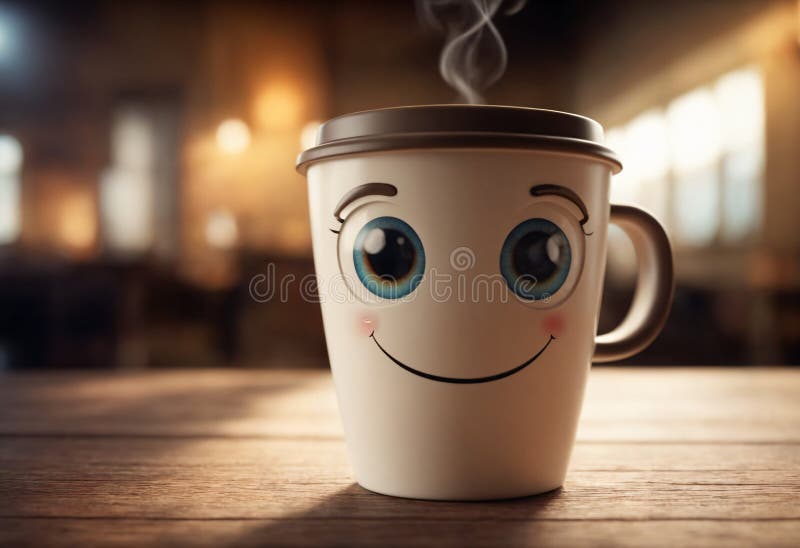 A Coffee Cup with a Smiling Face Design on it, Filled with Steaming Hot ...