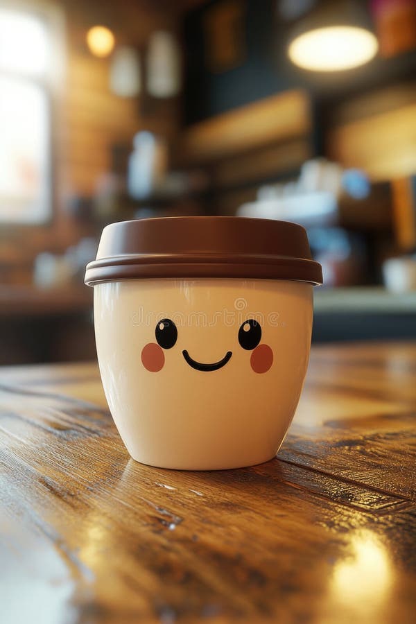 A Coffee Cup with a Smiling Face Design, Suitable for Cafe or ...
