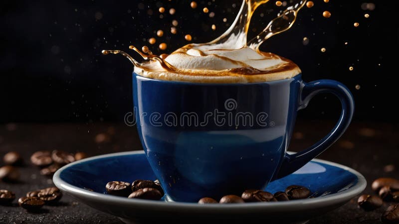 A Coffee Cup with Splashes and Foam, Surrounded by Coffee Beans ...