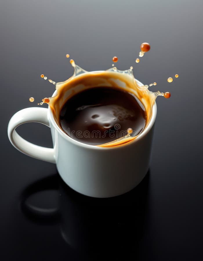 Coffee Cup Splashes Water on a Dark Surface Capturing a Moment of ...