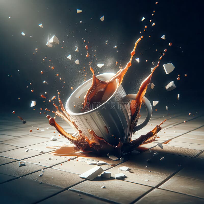 Coffee Cup Splashing on the Floor during a Moment of Excitement in a ...