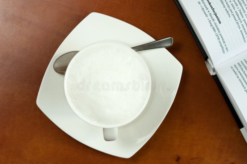 Coffee Cup with Spoon and Book Aside Stock Photo - Image of roast ...