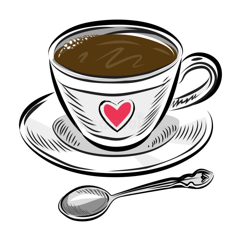 Coffee Cup and Spoon. Hand Drawn Vector Illustration. Stock Vector ...