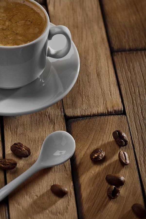 Coffee Cup and Spoon on Wooden Table Stock Photo - Image of beverage ...