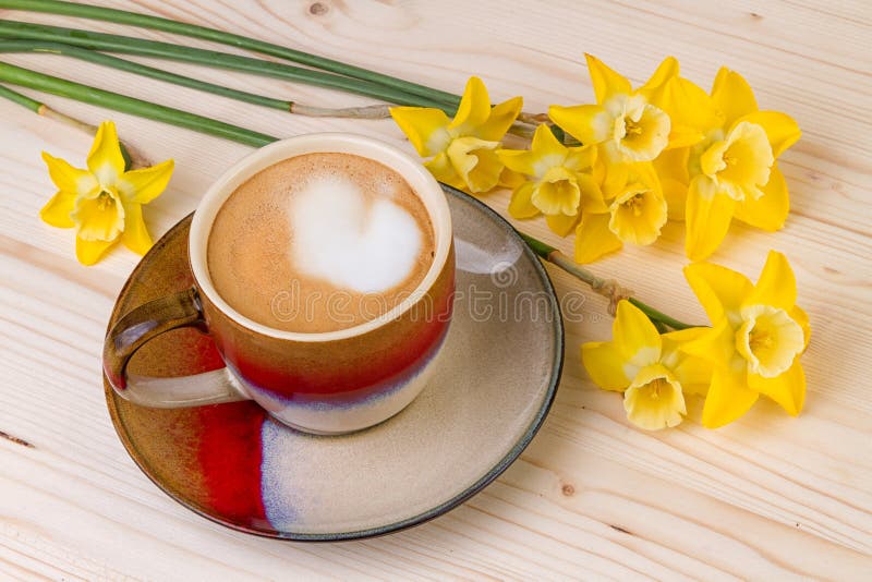 Cup of Coffee in Spring Flowers Stock Photo - Image of space, delicious ...