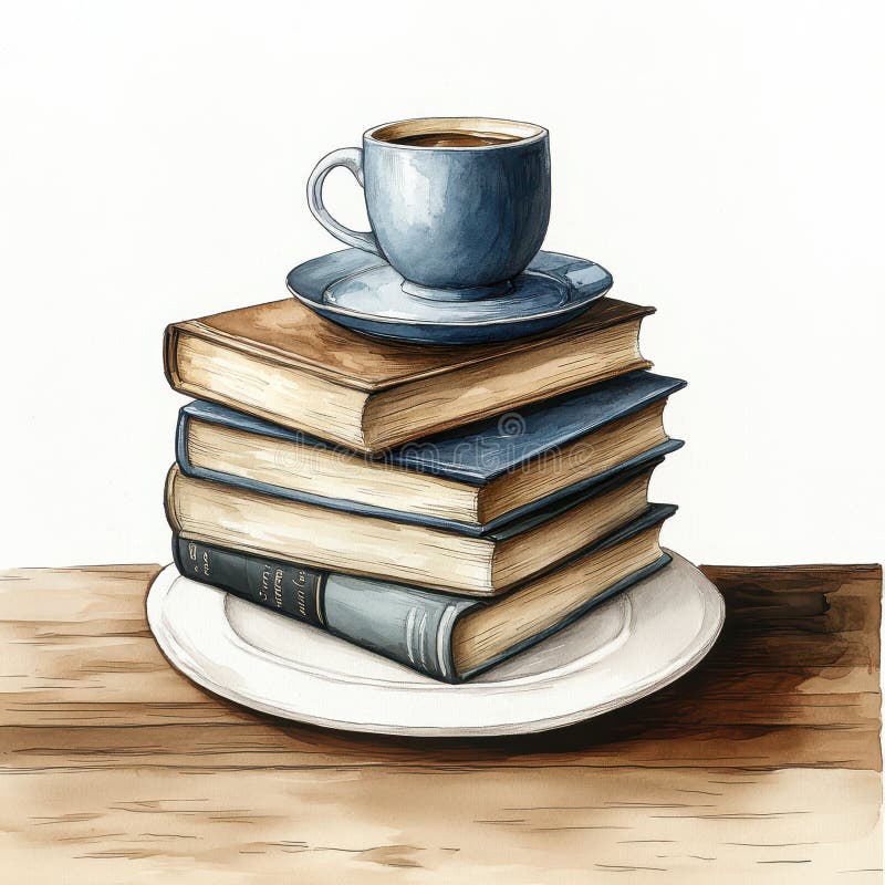 Coffee Cup on Stack of Books on Wooden Table Cozy Reading Time Stock ...