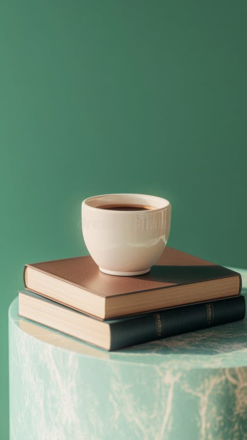 Coffee Cup on Stacked Books on Table, Reading Concept Color Background ...