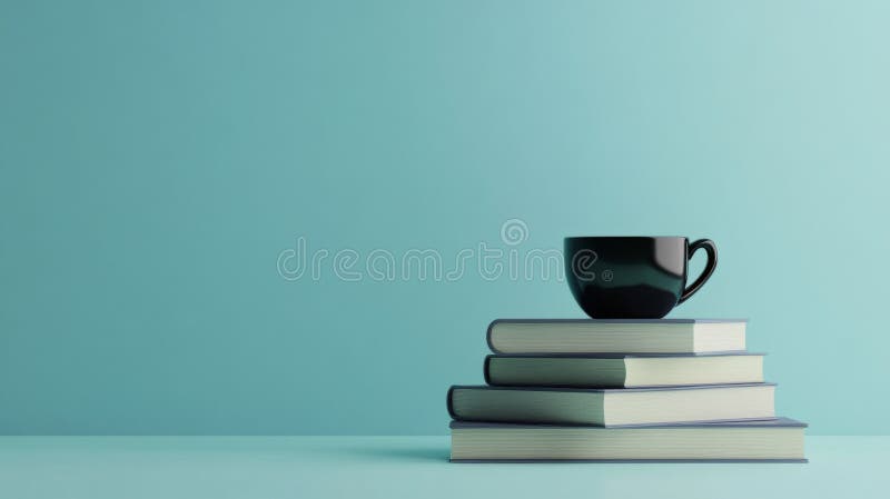 Coffee Cup on Stacked Books on Table, Reading Concept Color Background ...