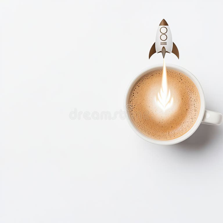 Coffee Cup with Steam Forming Rocket Ship Symbol Stock Illustration ...