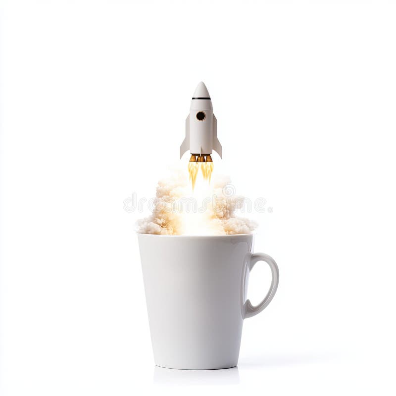 Coffee Cup with Steam Forming Rocket Ship Symbolizing Energy Stock ...