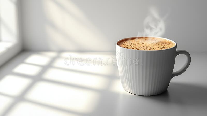 Coffee Cup with Steam in Sunlight and Shadow Stock Photo - Image of ...