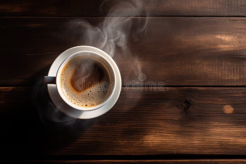 Coffee Cup with Steaming Up View on Weathered Wooden Background Stock ...