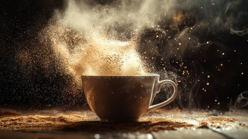 Coffee Cup Surrounded by Dramatic Cloud of Coffee Dust Stock Photo ...