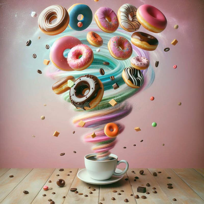 A Coffee Cup Surrounded by a Swirling Vortex of Donuts, Sugar, and ...