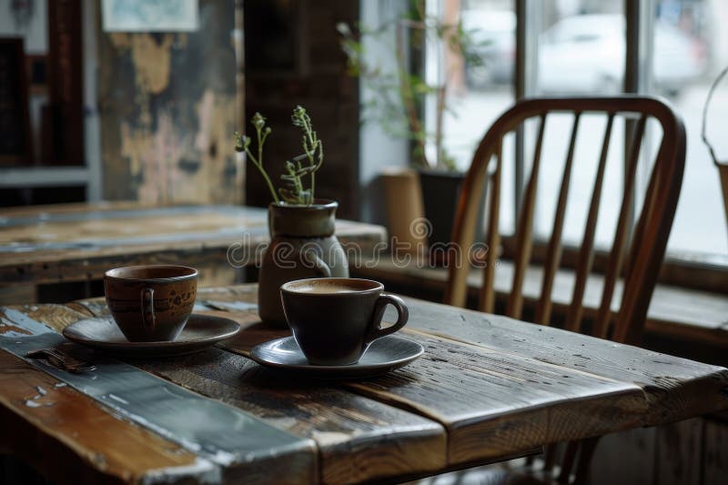 Coffee Cup on the Tabel in Old Retro Cafe. Brown and Grey Colors Stock ...