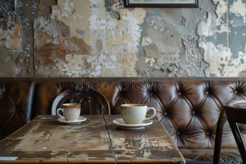 Coffee Cup on the Tabel in Old Retro Cafe. Brown and Grey Colors Stock ...