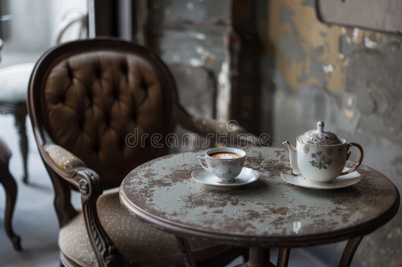 Coffee Cup on the Tabel in Old Retro Cafe. Brown and Grey Colors Stock ...