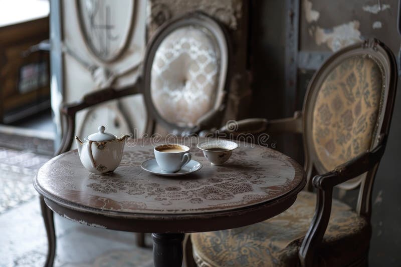 Coffee Cup on the Tabel in Old Retro Cafe. Brown and Grey Colors Stock ...