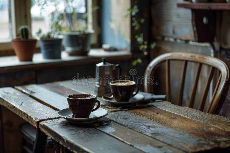Coffee Cup on the Tabel in Old Retro Cafe. Brown and Grey Colors Stock ...