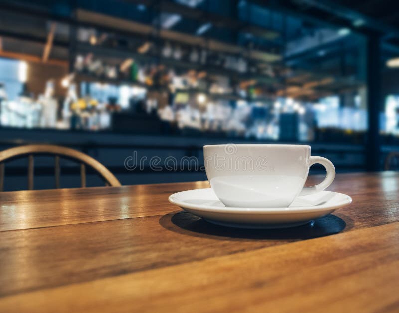 Coffee Cup on Table in Bar Restaurant Cafe Background Stock Image ...