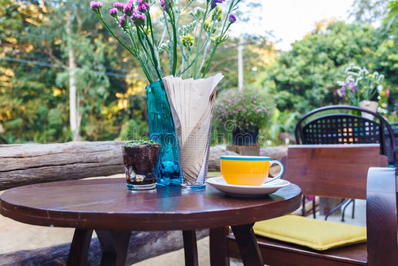 Coffee Cup on Table in Cafe Stock Photo - Image of interior, closeup ...