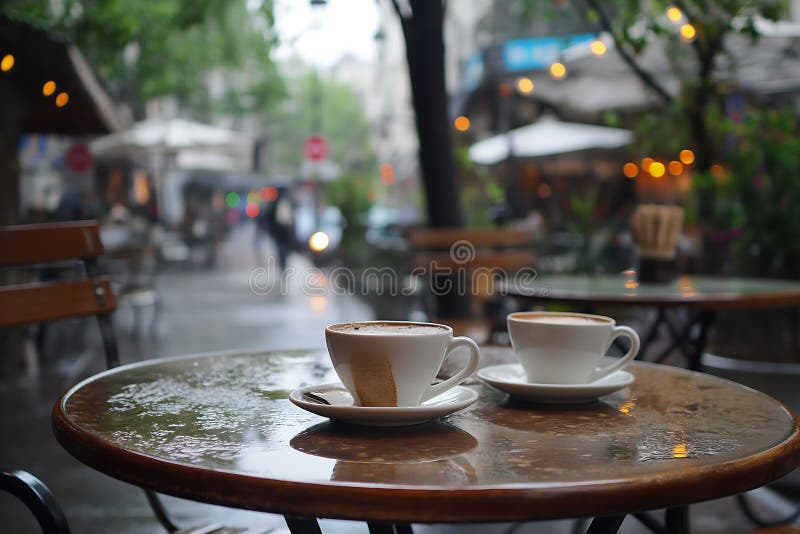 Coffee Cup on Table Outdoors, Vintage Retro Style Sidewalk Cafe Scene ...