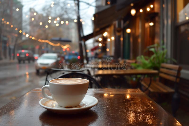 Coffee Cup on Table Outdoors, Vintage Retro Style Sidewalk Cafe Scene ...
