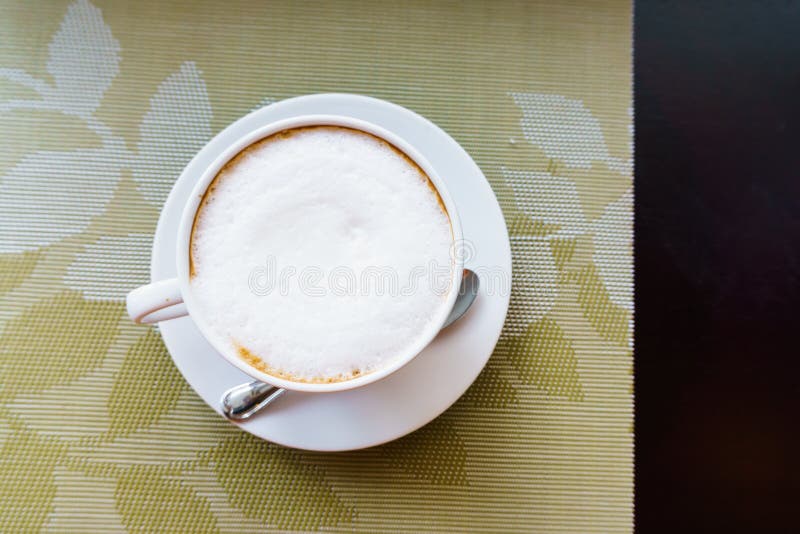 Coffee Cup on Table, Top View Stock Photo - Image of cappuccino, table ...