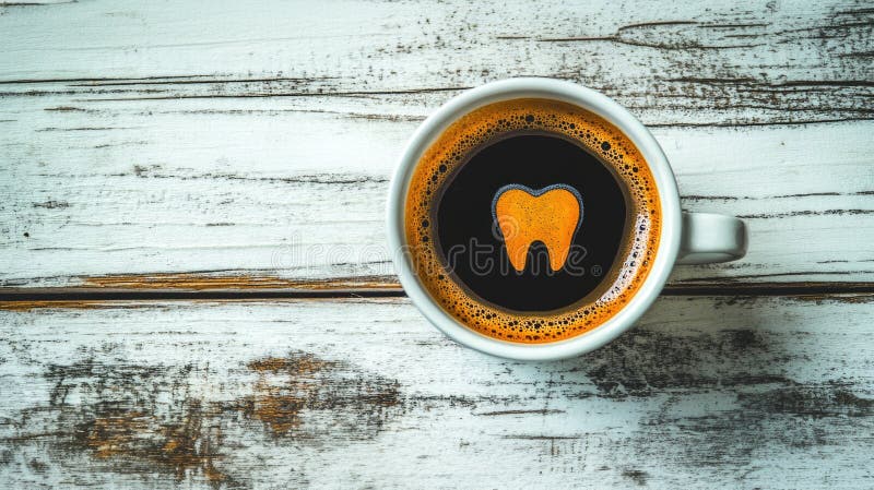 Coffee Cup with Tooth-shaped Foam on Rustic Wooden Table Stock Image ...