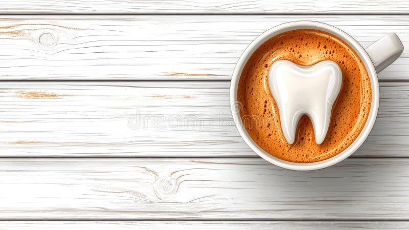 Coffee Cup with Tooth-shaped Foam on Wooden Background Stock Photo ...