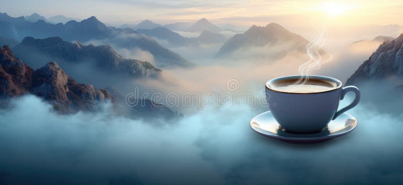 Coffee Cup on Top of a Mountain with Fog Stock Image - Image of fresh ...