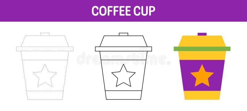 Coffee Cup Tracing and Coloring Worksheet for Kids Stock Vector ...