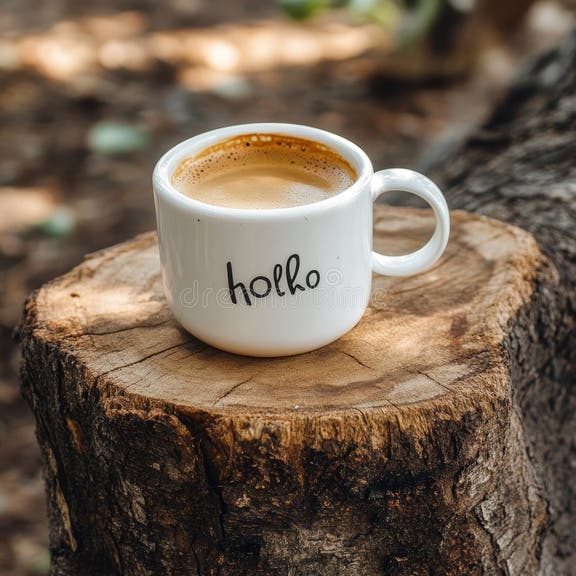 Coffee Cup on a Tree Stump with the Word Hot. Stock Illustration ...