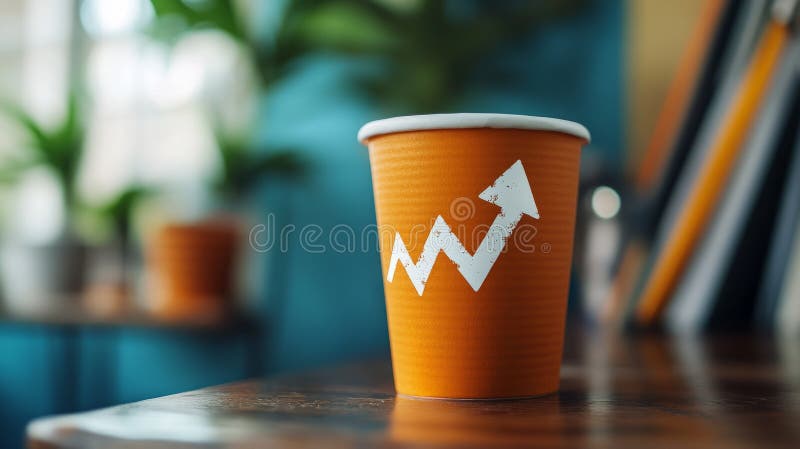 Coffee Cup with Upward Trend Arrow in Office Setting Stock Image ...