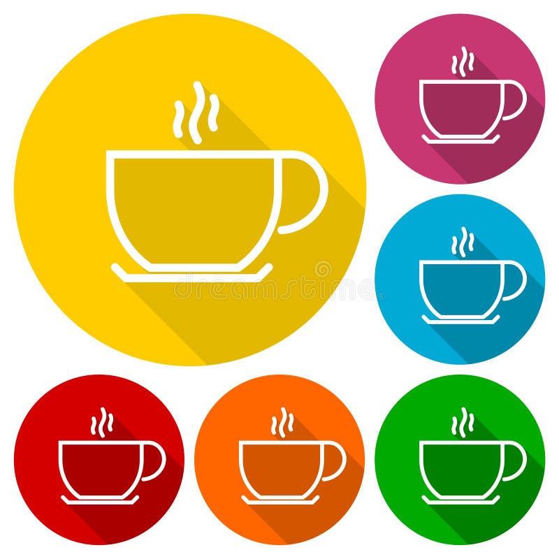Coffee Cup Vector Icons Set with Long Shadow Stock Vector ...