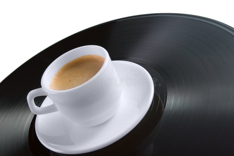 Coffee-cup and Saucer on Vinyl Record Stock Photo - Image of white ...